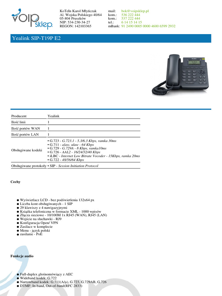 Yealink SIP T19P E2 - 426 - Broszura | PDF