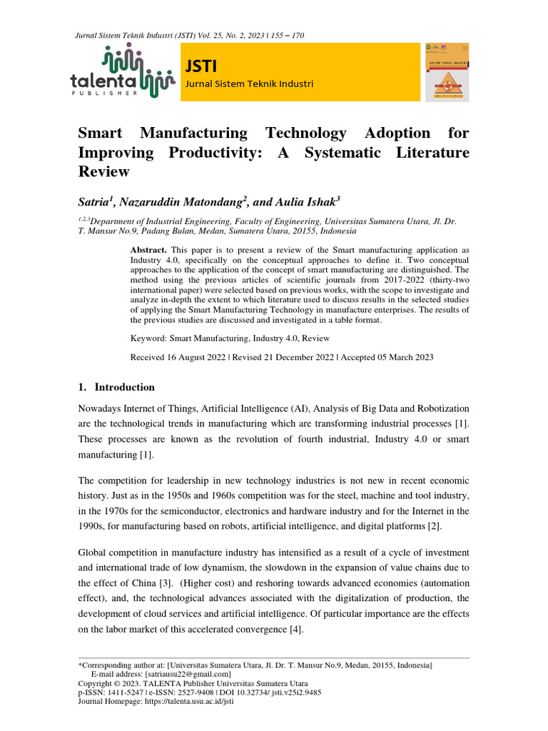2022 - Smart Manufacturing Technology Adoption For Improving ...