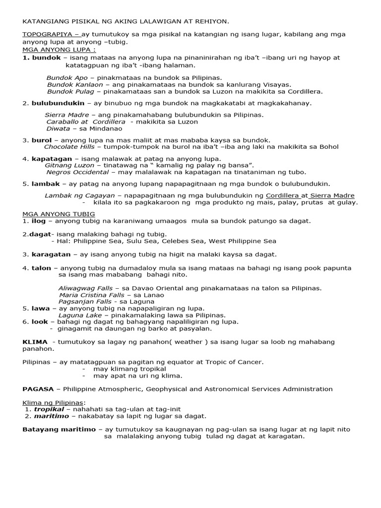 Katangiang Pisikal NG Aking Lalawigan at Rehiyon | PDF