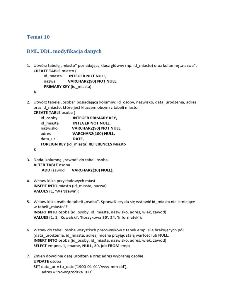 Temat9 DML DDL Rozw | PDF