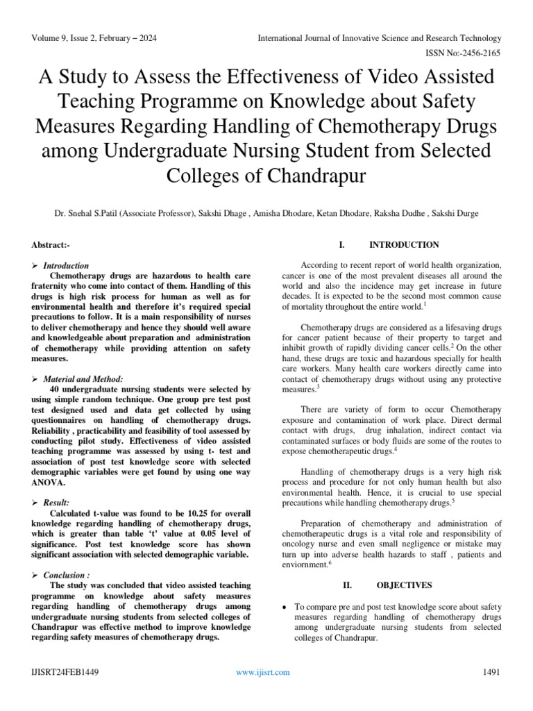 Video Teaching Boosts Chemotherapy Safety Knowledge | PDF | Chemotherapy | Sampling (Statistics)