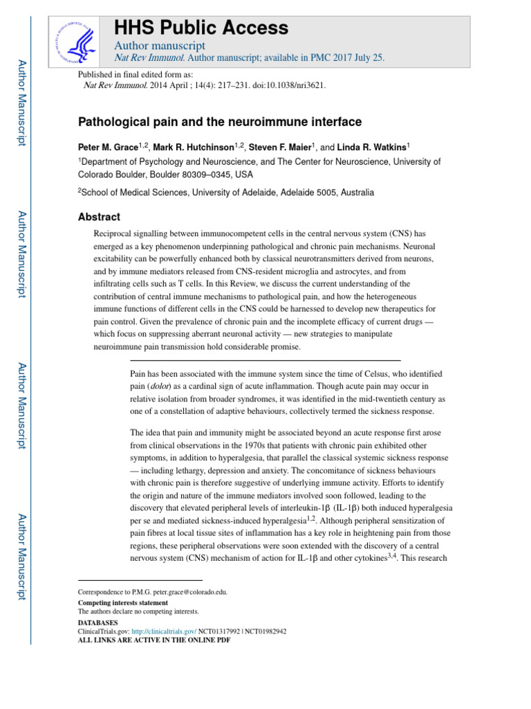 Pathological Pain and The Neuroimmune Interface | PDF | Microglia ...