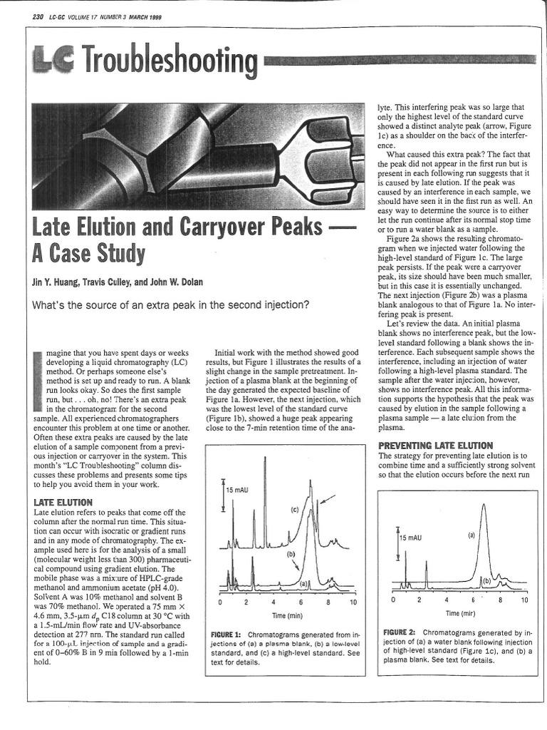 Late Elution and Carryover Peaks - A Case Sudy_LCGC 17(3), 1999, p230 | PDF
