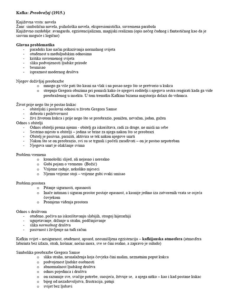 Kafka, Preobrazaj | PDF