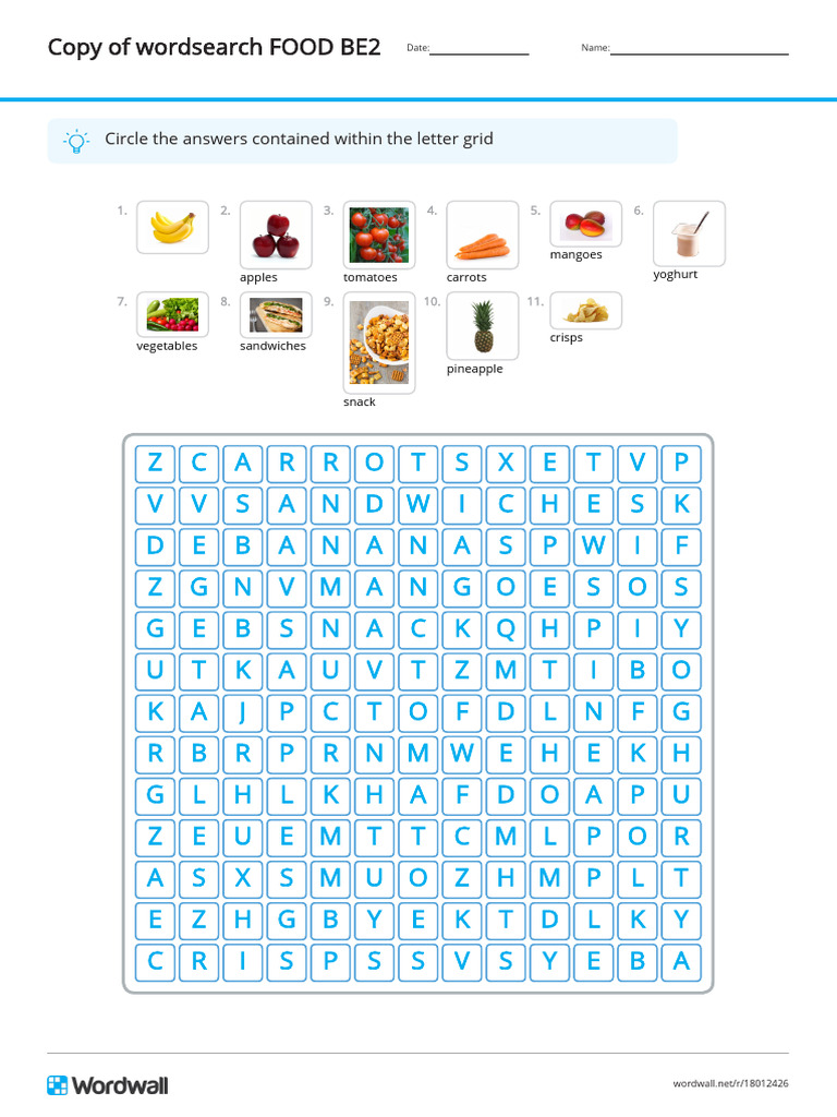 Copy of Wordsearch Food Be2 Wordsearch | PDF