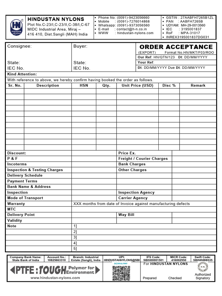 A.4 - Order Acceptance - Export | PDF | Business Law | Banking