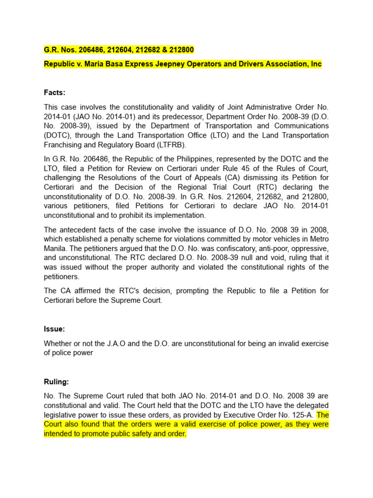 Republic vs. Maria Basa Express Jeepney Transport Operators | Download ...