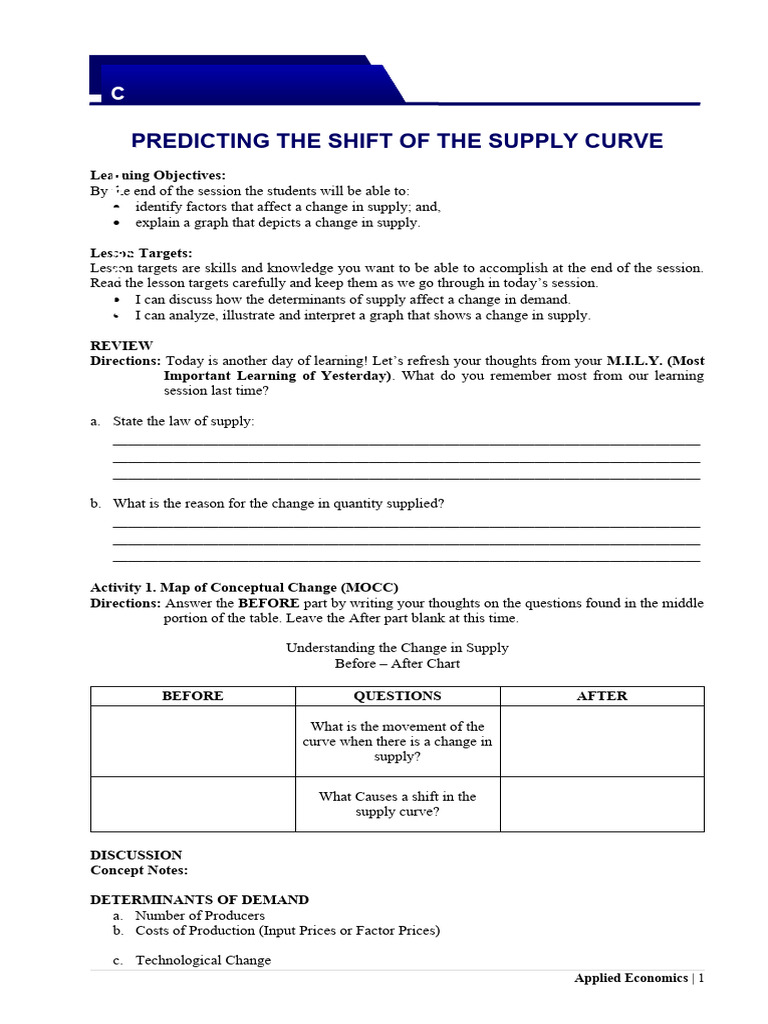 Chapter 2 - Lesson 3.2 - Predicting The Shift of The Supply Curve | PDF ...