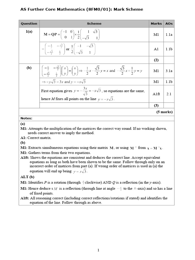 AS Further Core Maths Mark Scheme 2023 | PDF | Determinant | Matrix ...