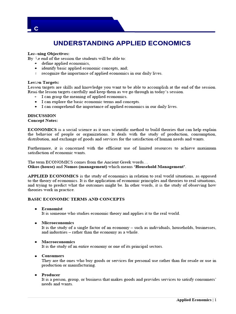 Chapter 1 - Lesson 1.1 - Understanding Applied Economics - SC | PDF | Economics | Factors Of ...