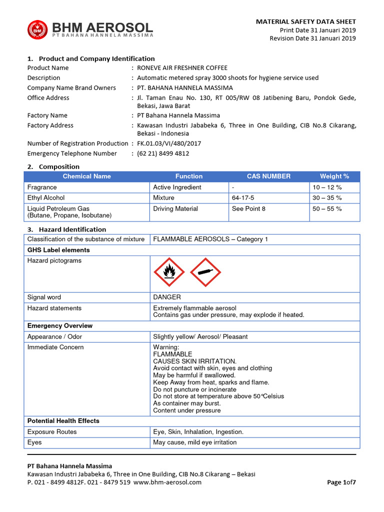 2019 - MSDS Coffee - 31 Januari | PDF | Firefighting | Safety