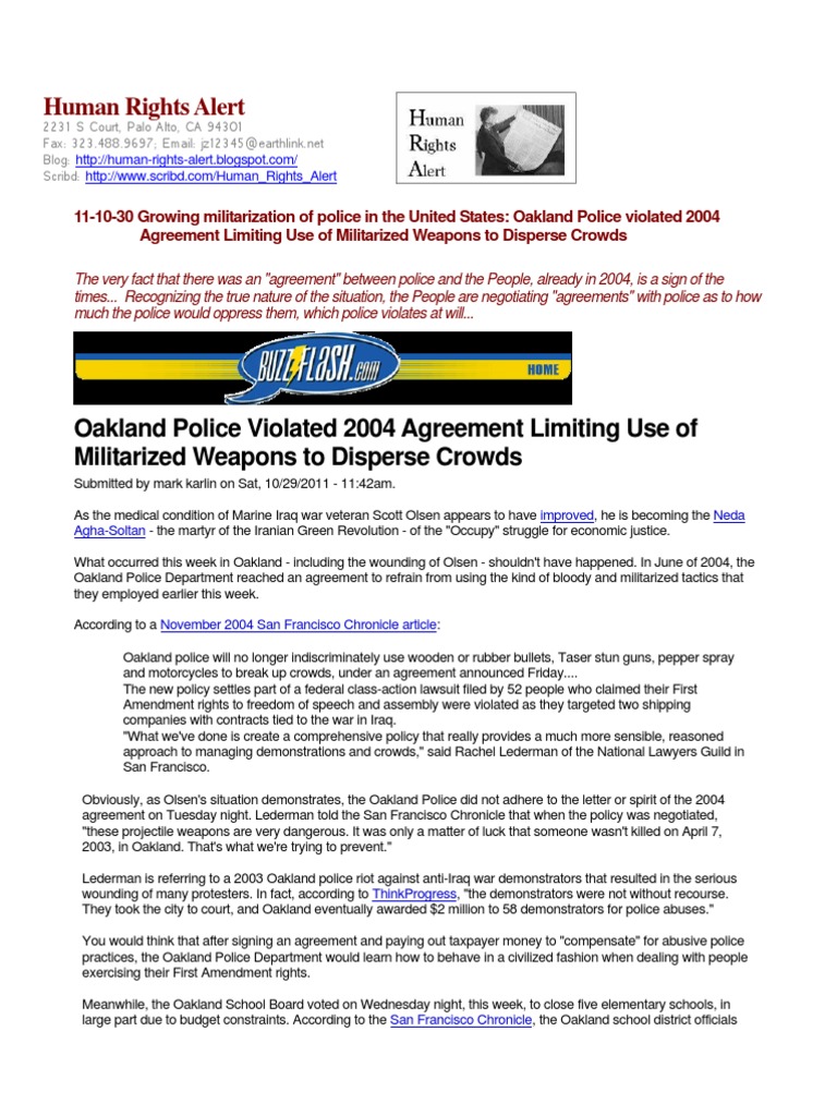 Human Rights Alert: Oakland Police Violated 2004 Agreement Limiting Use ...