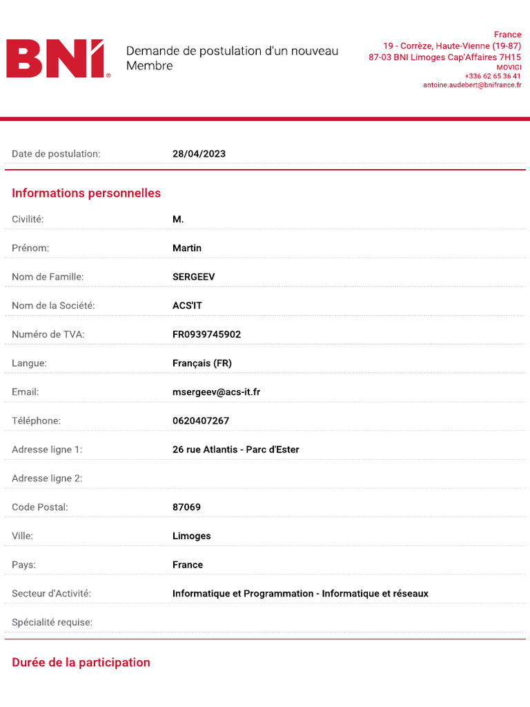 BNI Demande de Postulation-425959 | PDF