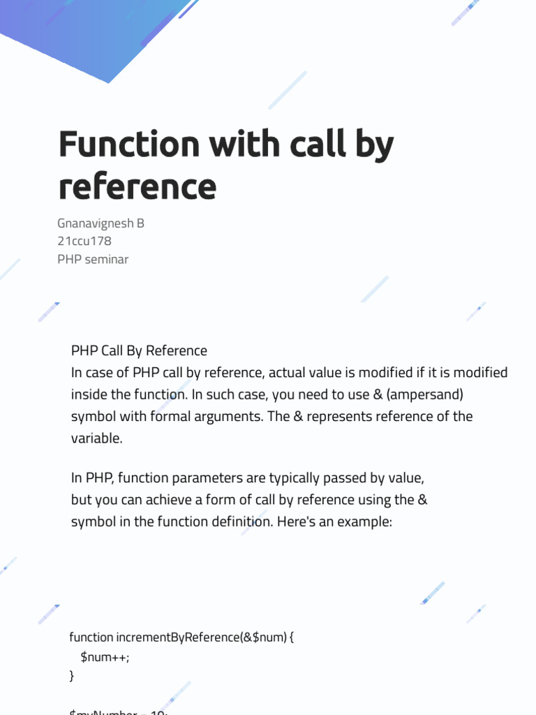 PHP Call by Reference Explained | PDF | Career & Growth | Teaching ...