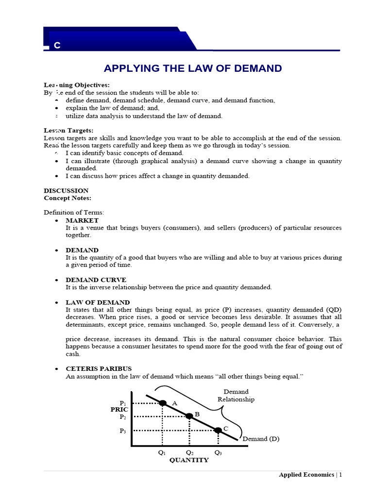 Chapter 2 - Lesson 2.1 - Applying The Law of Demand - SC | PDF Chapter 2 - Lesson 2.1 - Applying The Law of Demand - SC | PDF