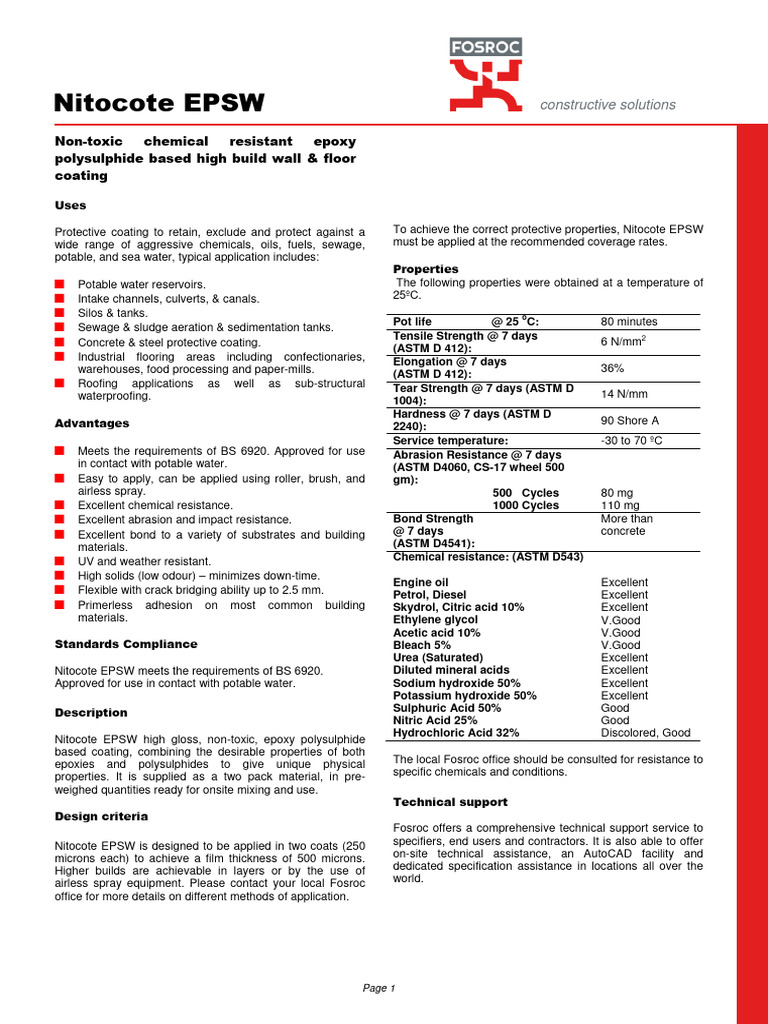 Nitocote Epsw | PDF | Concrete | Building Engineering