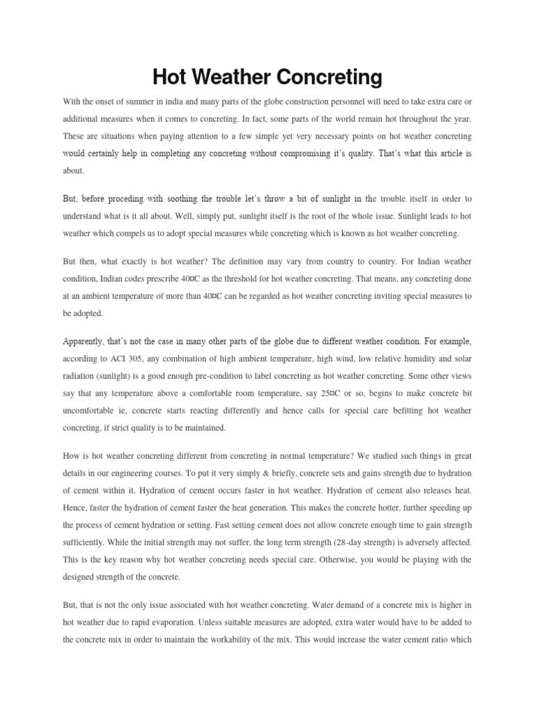 Hot Weather Concreting | PDF | Concrete | Cement