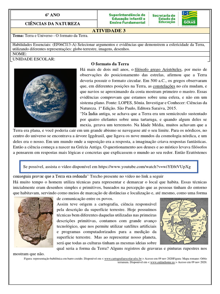 6o CIE Atividade 3 O Formato Da Terra 5 | PDF | Terra | Mapa