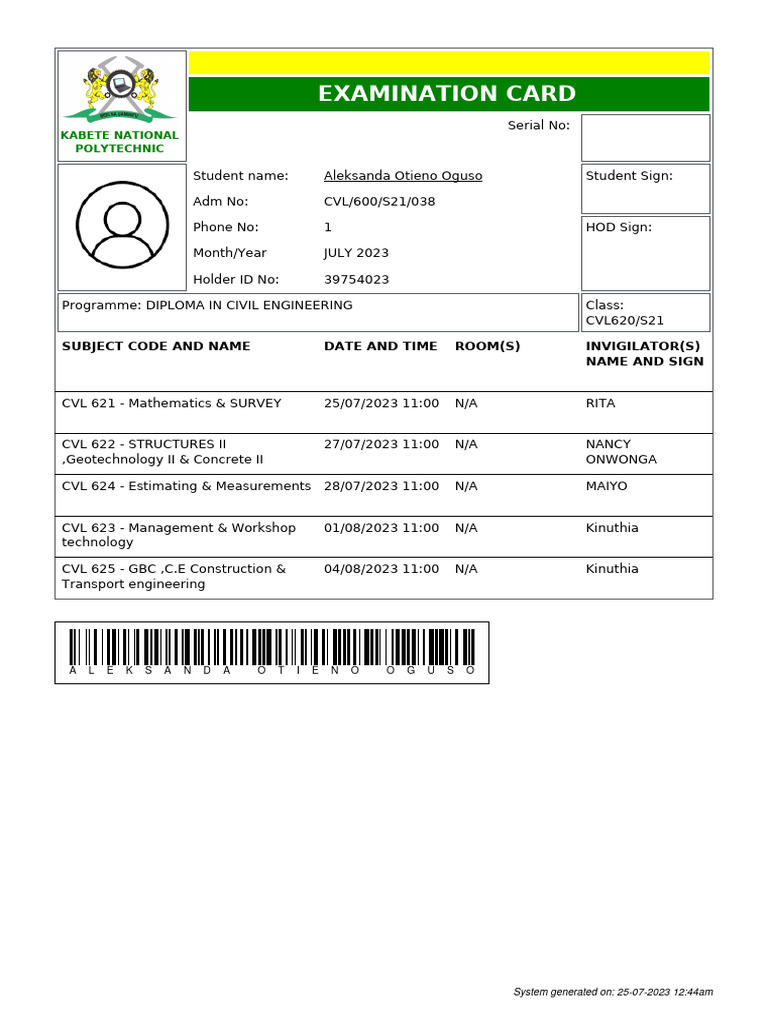 Exam Pass Card | PDF | Engineering