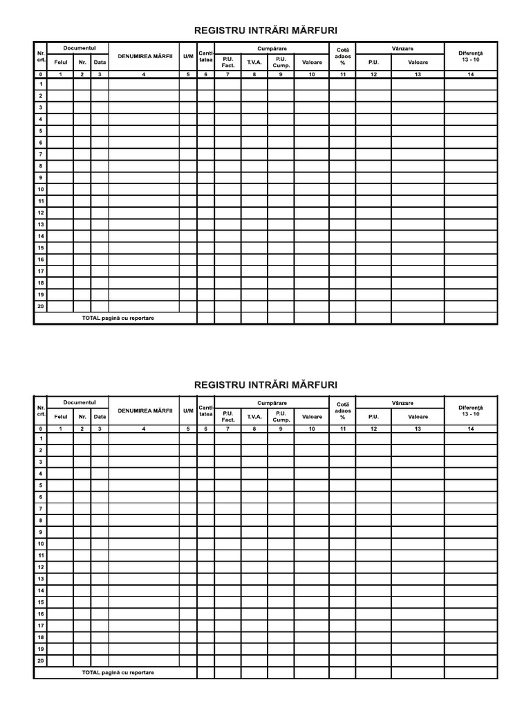 registru intrari marfuri | PDF