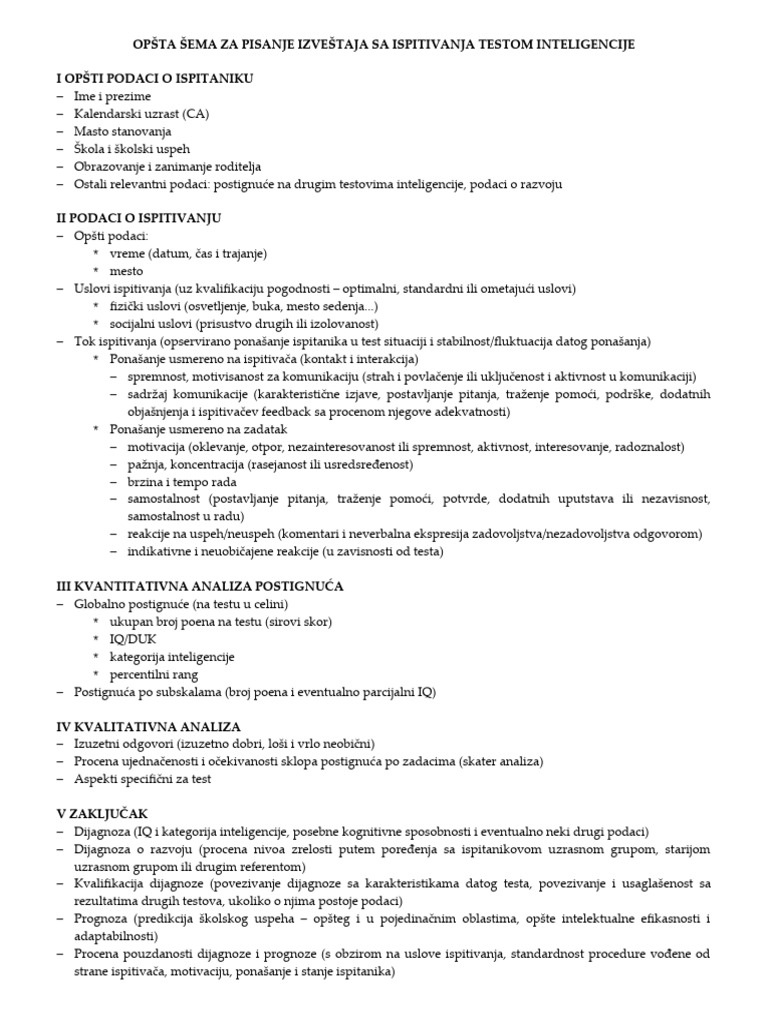 Opsta Sema Za Pisanje Izvestaja | PDF