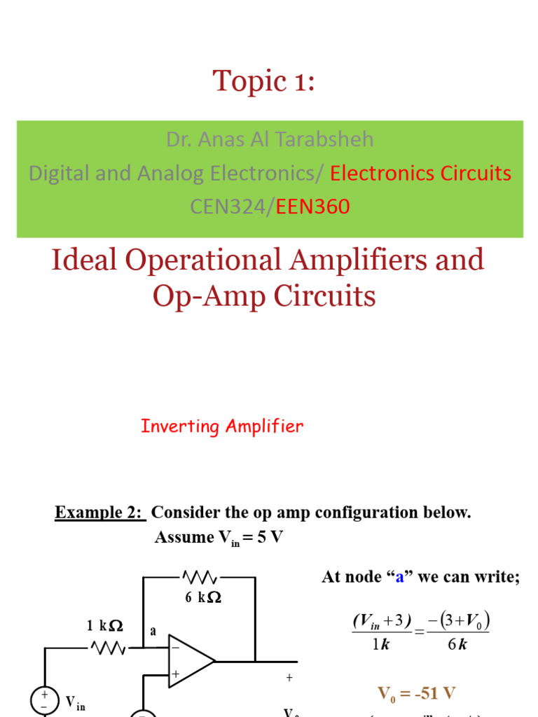Class 3 - Topic 1 - Ideal Operational Amplifiers | PDF