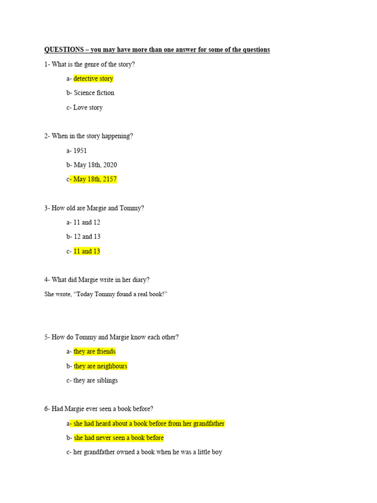 The Fun They Had: Key Questions & Answers | PDF | Language Arts ...