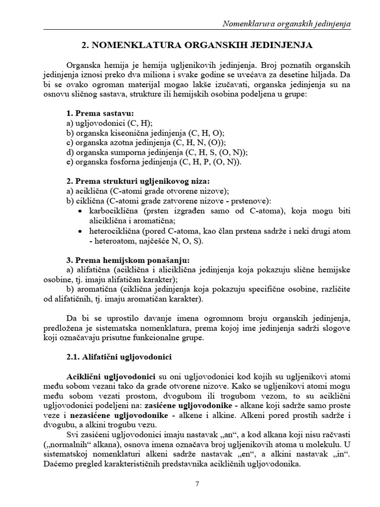 Nomenklatura Organskih Jedinjenja | PDF