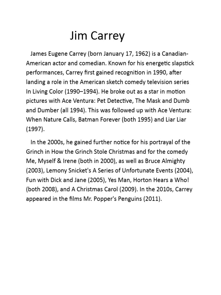 Jim Carrey: Iconic Comedy Filmography | PDF