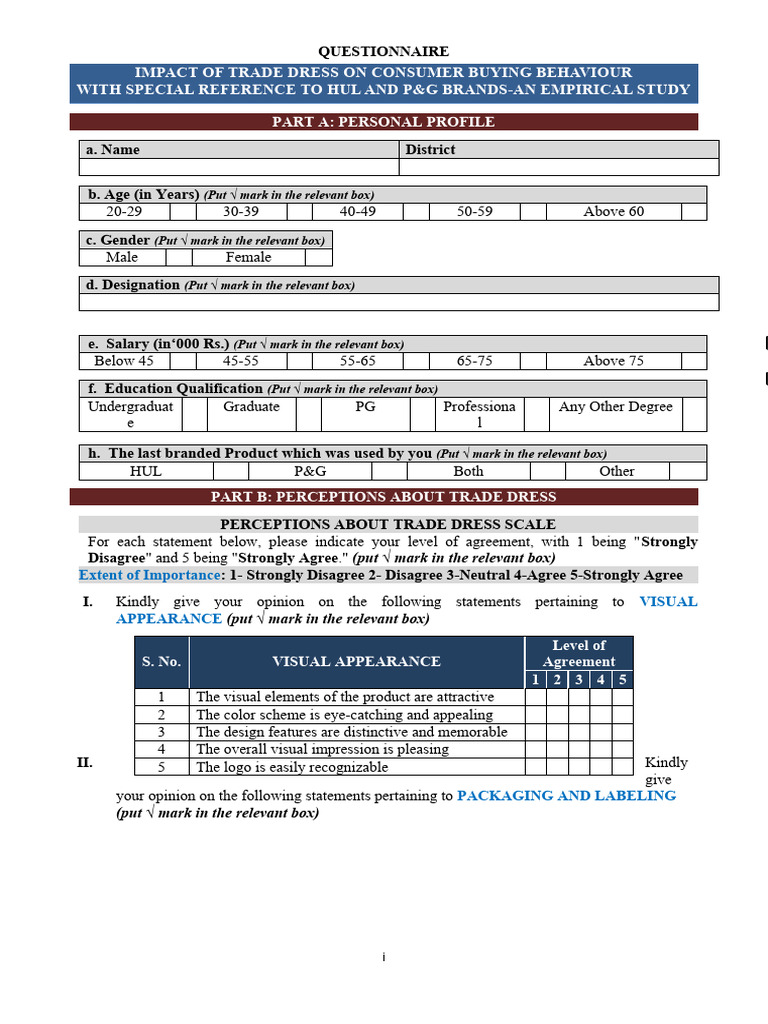 Questionnaire On Trade Dress | PDF