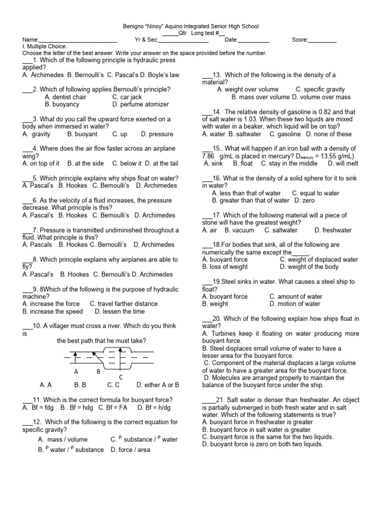 Physics Principles Multiple Choice Test | PDF | Science & Mathematics