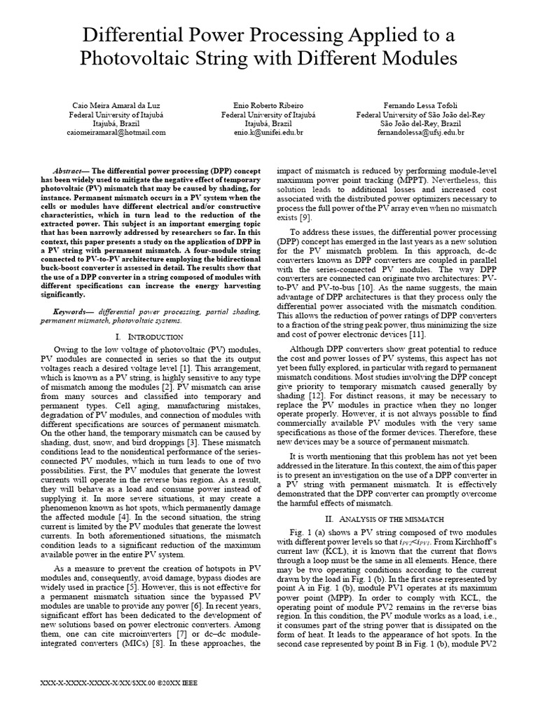 Differential Power Processing Applied To A Photovoltaic String With Different Modules | PDF ...