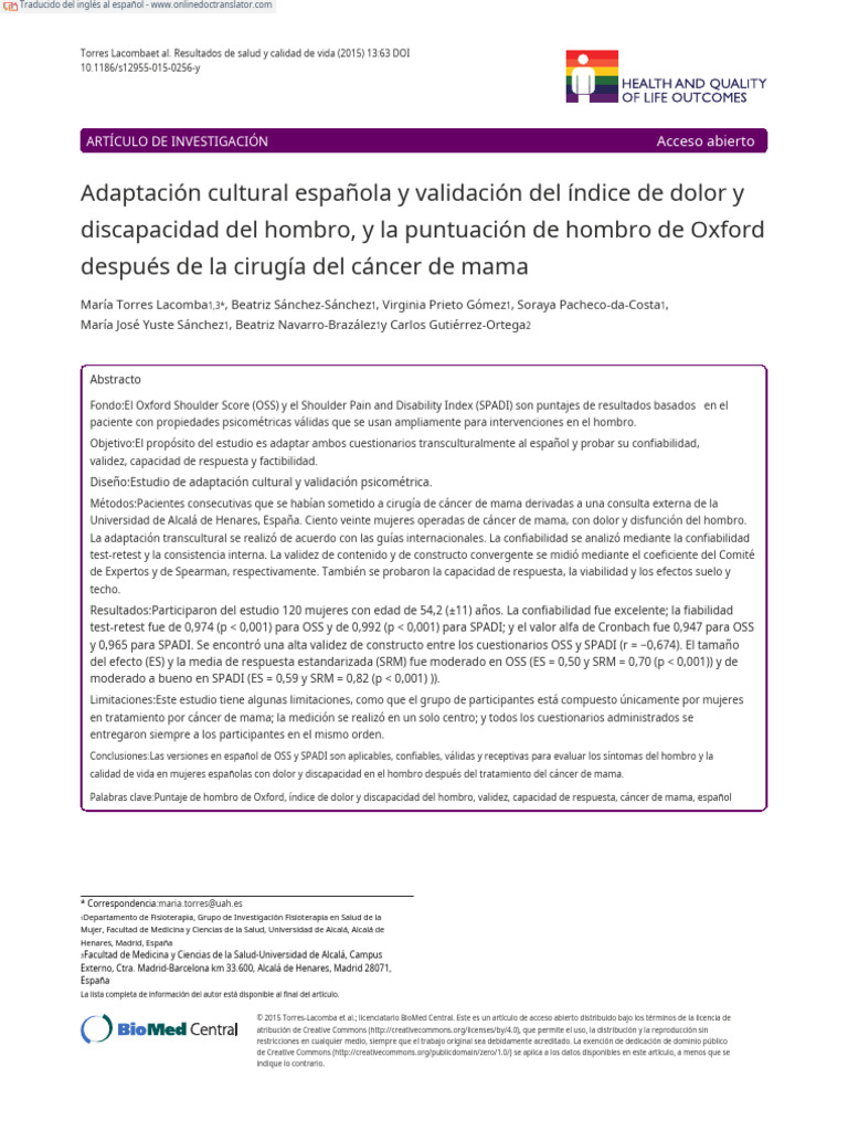 Adaptacion Española SPADI | PDF