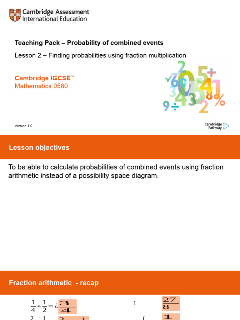 0580 Probability Lesson2 Finding Probabilitiesusingfractionmultiplication v1 | PDF | Teaching ...