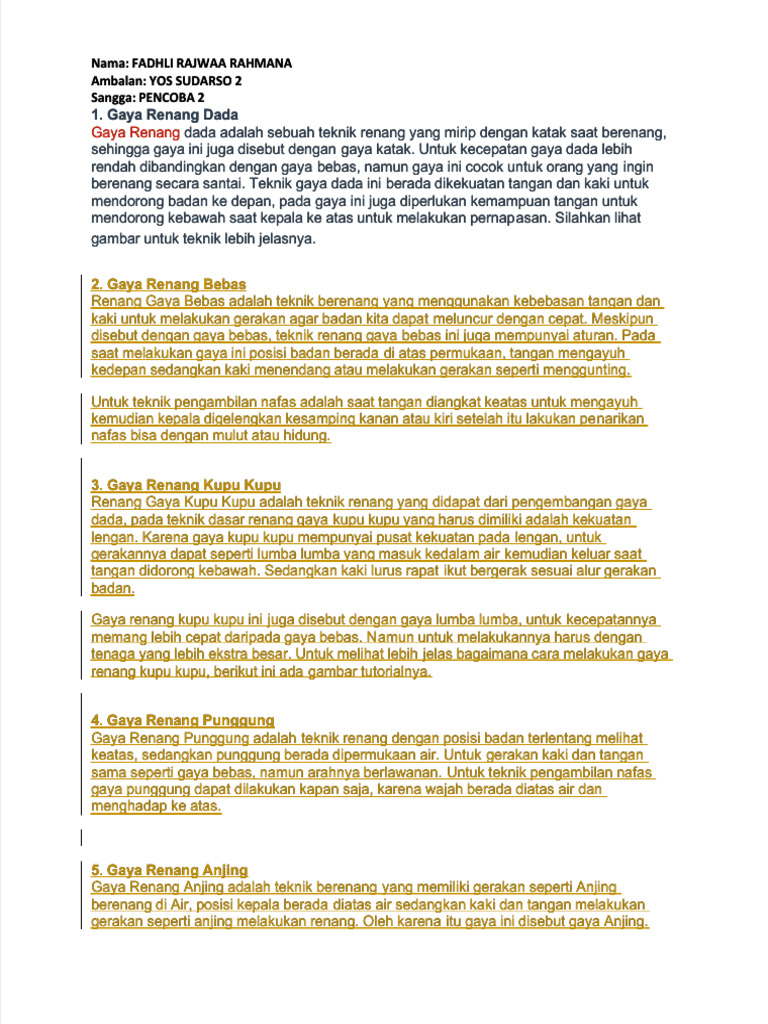 PDF Macam Gaya Renang - Compress | PDF | Language Arts & Discipline ...