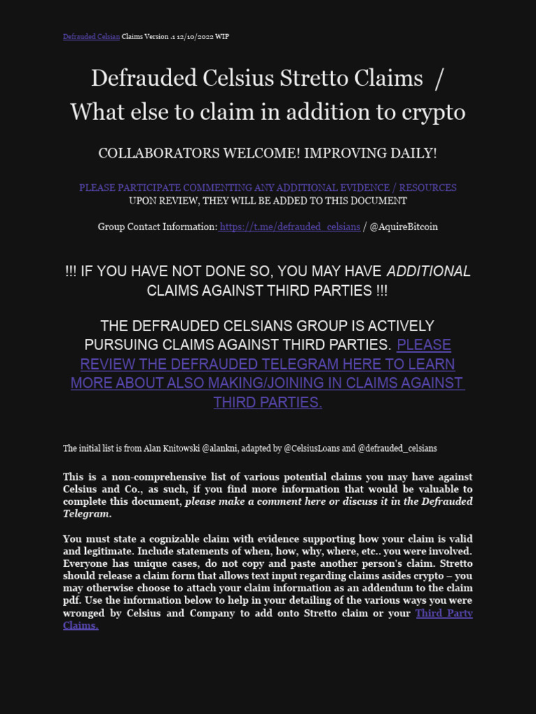 Defrauded Celsius Stretto Claims v1 | PDF