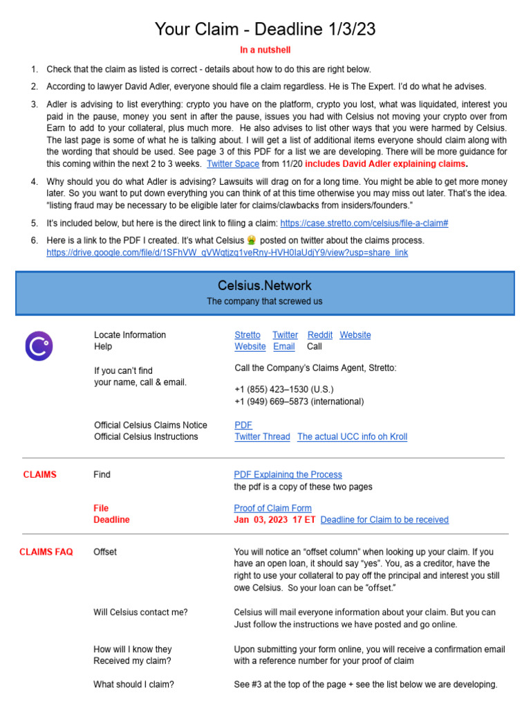 FInd and File A Claim Celsius | PDF | Fraud | Websites