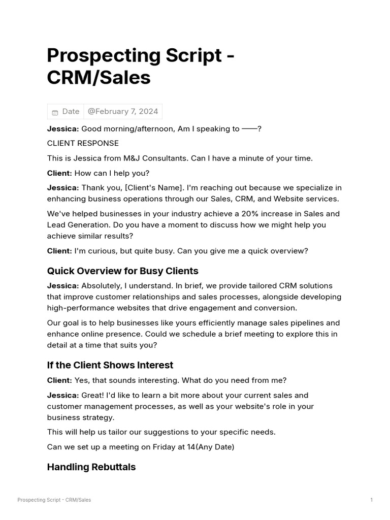 Sales Prospecting Script For CRM | PDF | Sales | Customer Relationship ...