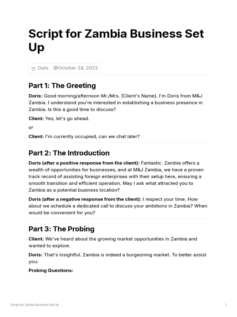 Zambia Business Set Up Information Script | PDF | Business | Economies