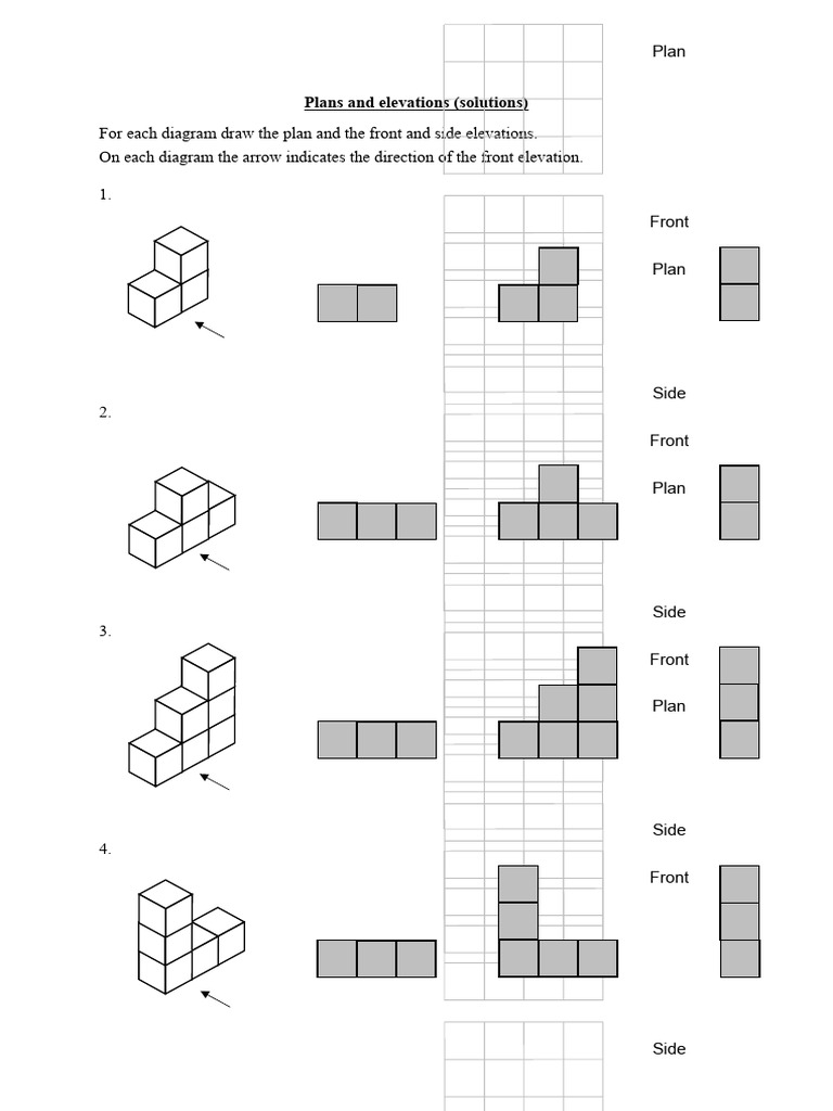 Plans and Elevations Worksheet (Solutions) | PDF