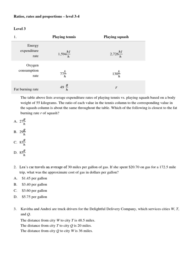 Ratios, Rates and Proportions - Level 3-4 | PDF | Interval (Music ...