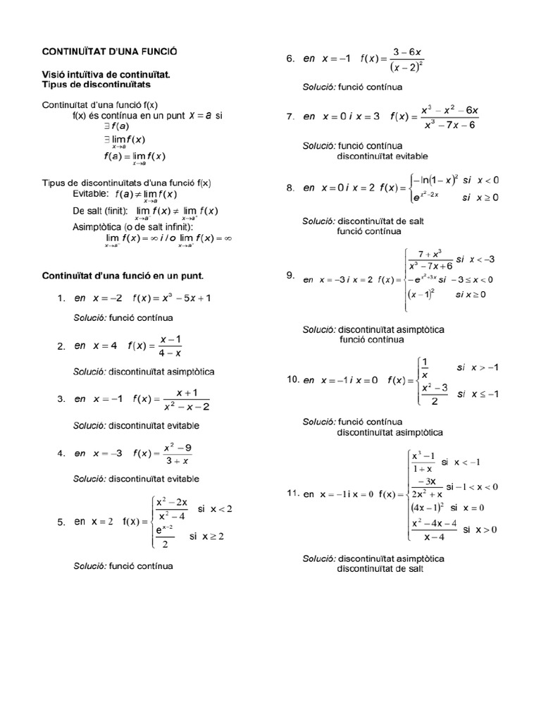 Exercicis Continuïtat | PDF