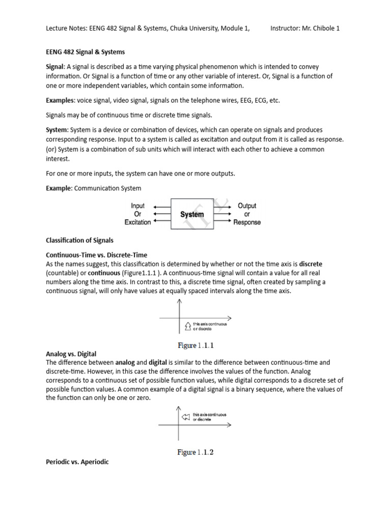 Module-1 Eeng 482 Signal and Systems | PDF | Discrete Time And Continuous Time | Applied Mathematics