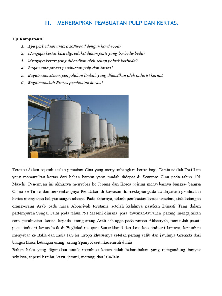 Proses Pembuatan Pulp dan Kertas | PDF