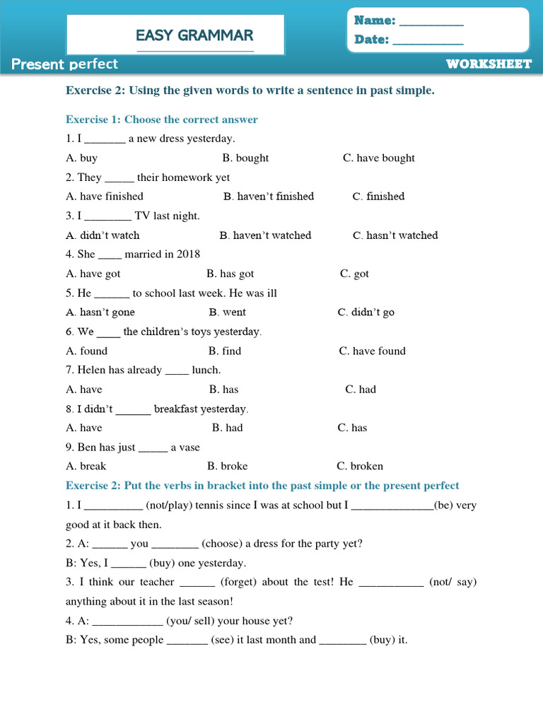Present Perfect & Past Simple - Worksheet | PDF