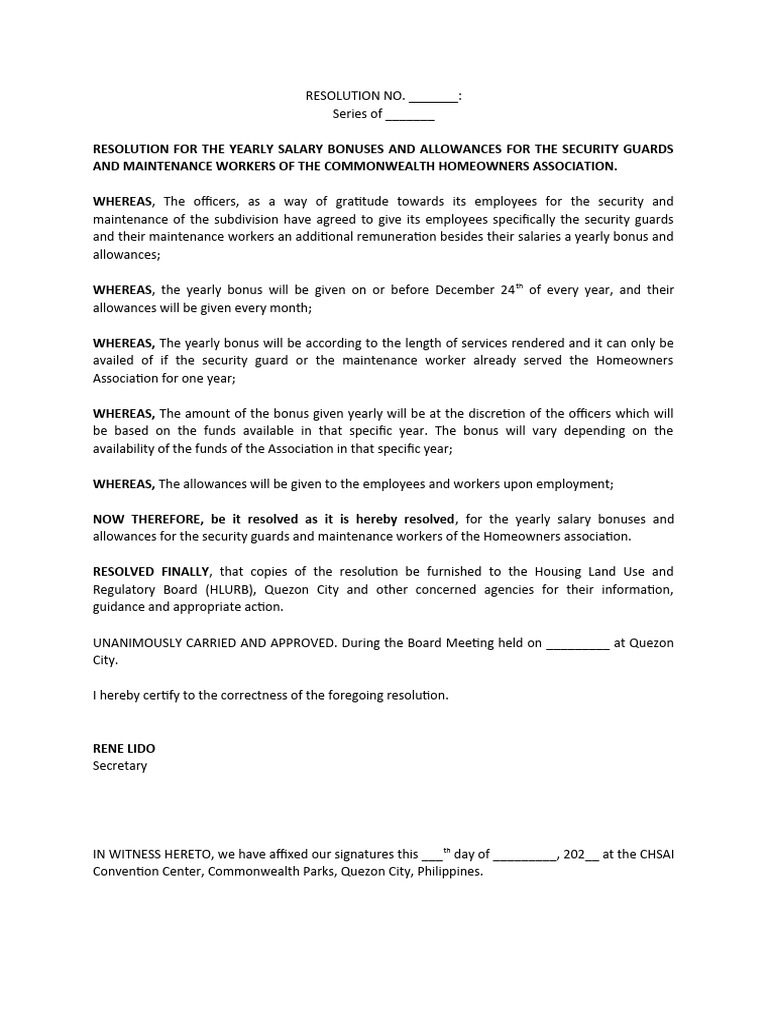 Board Reso (Bonuses and Allowances) | PDF | Government
