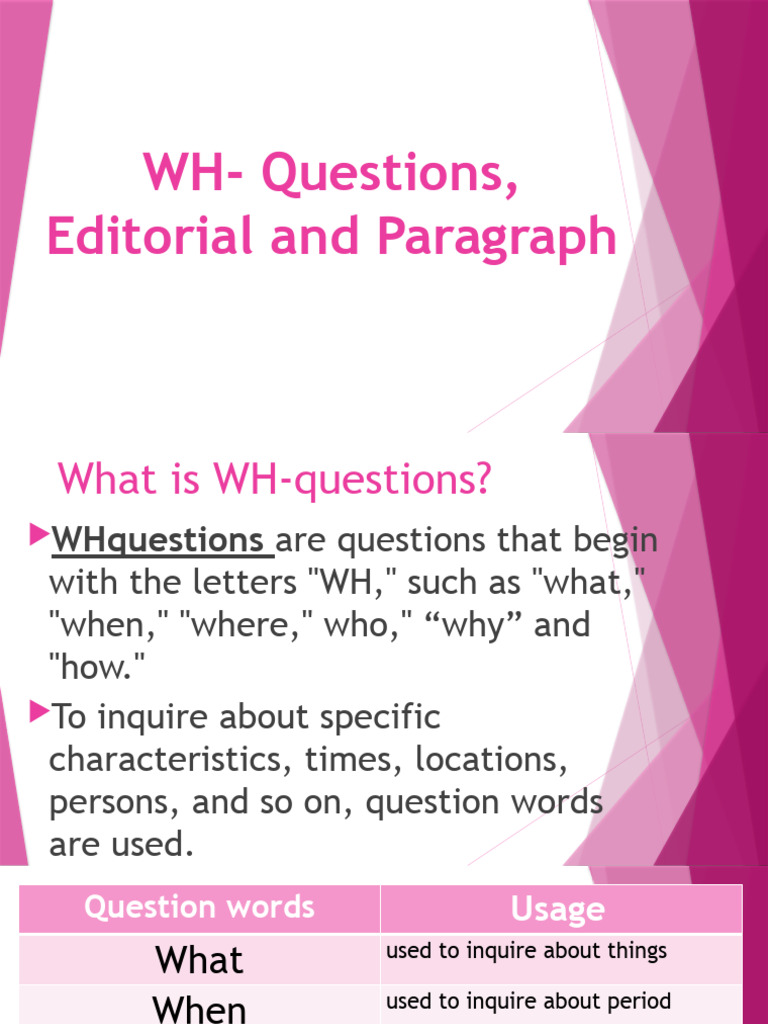 WH- Questions, Editorial and Paragraph | PDF
