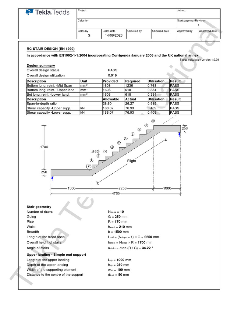 RC Stair Design (EN1992) | PDF | Stairs | Materials Science