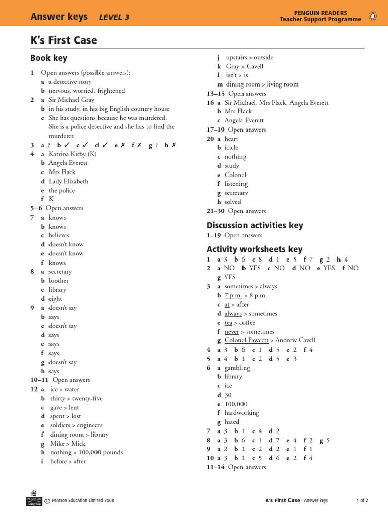 K's First Case Answer Keys Guide | PDF