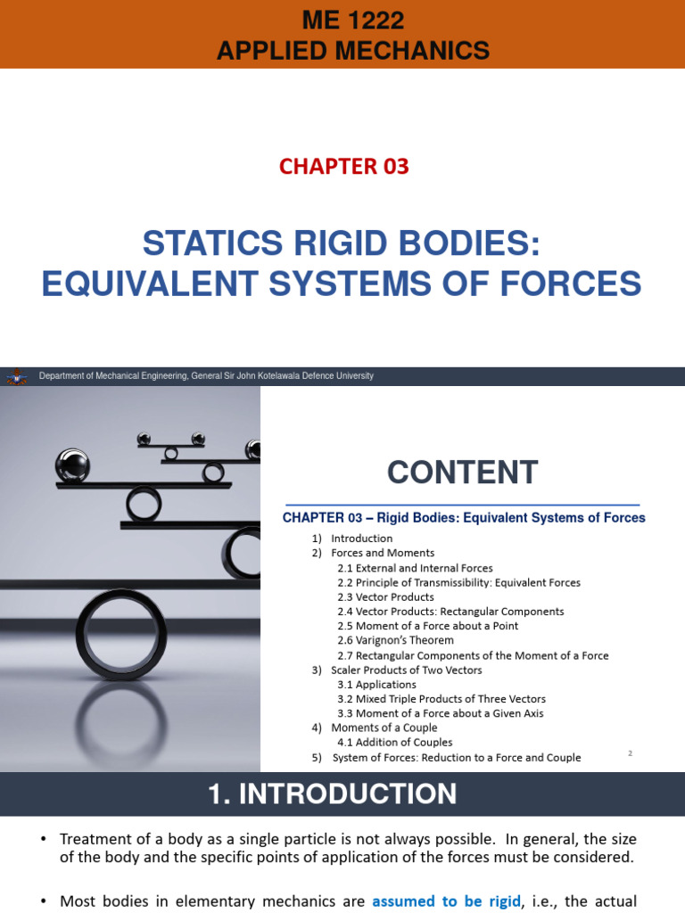 Me1222 3 Statics Of Rigid Bodies Equivalent Systems Of Forces Pdf